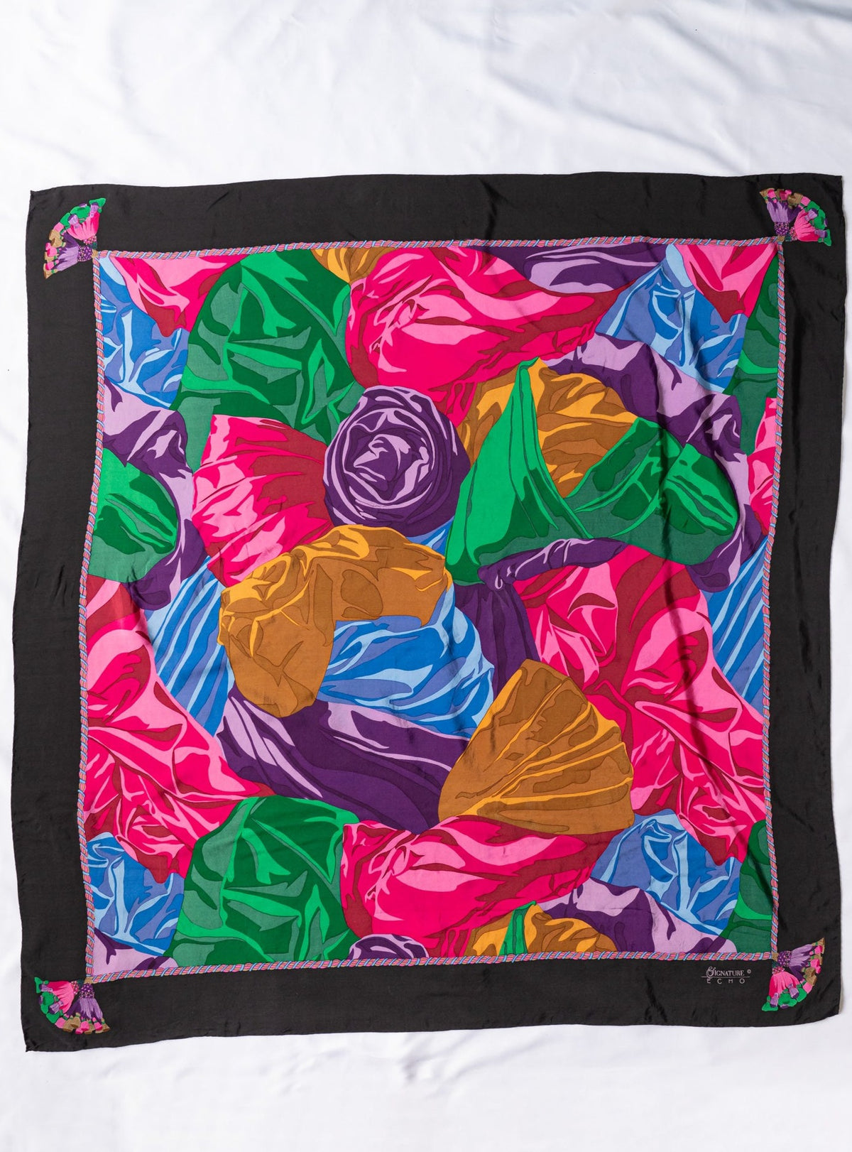Sugar Cream Vintage Vibrant Abstract Print Silk Scarf