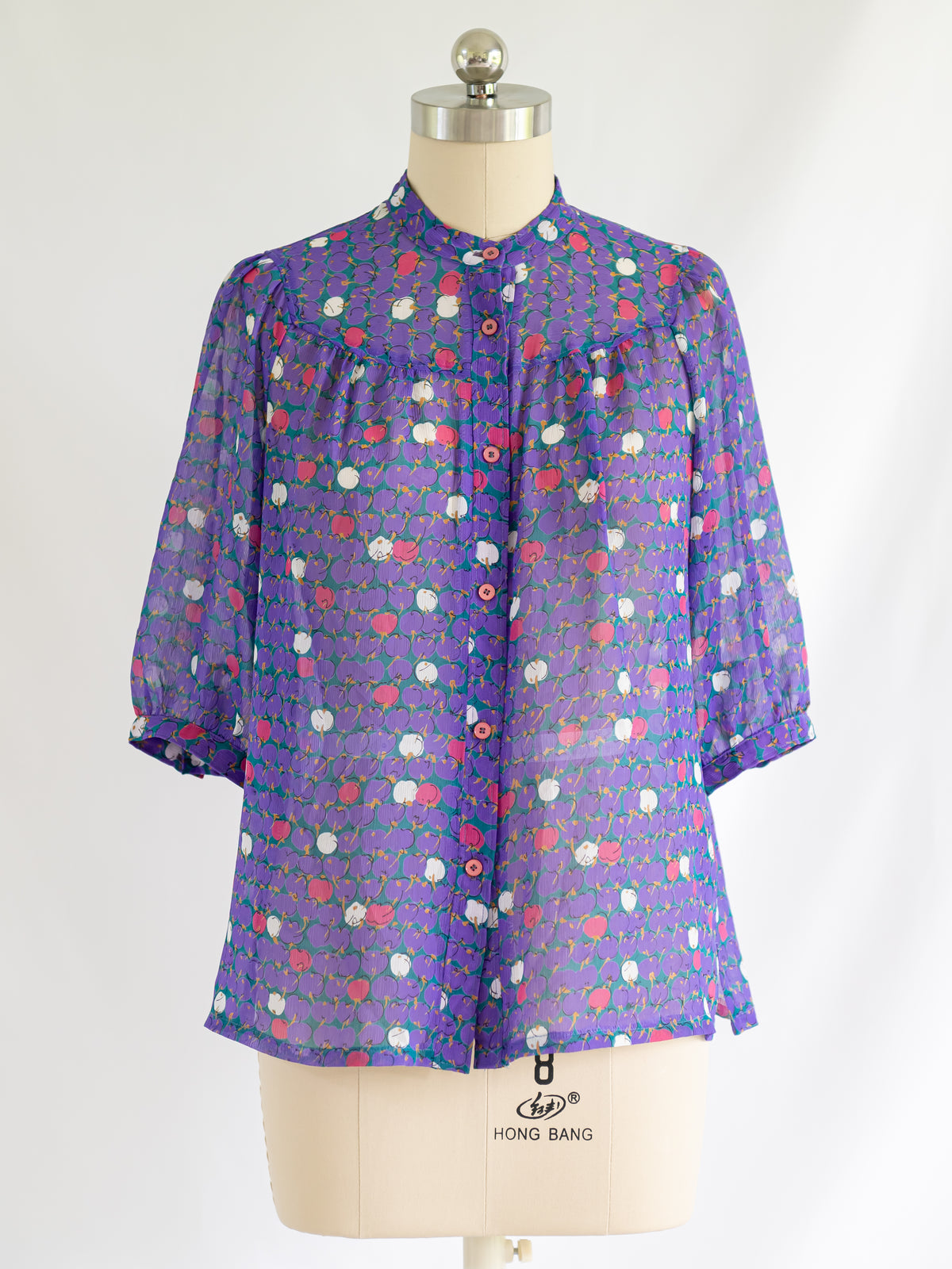 Sugar Cream Vintage Purple Mandarin Colla Chiffon Blouse